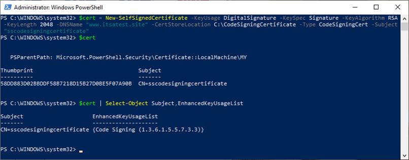 Powershell How To Create A Self Signed Code Signing Certificate With A Private Key
